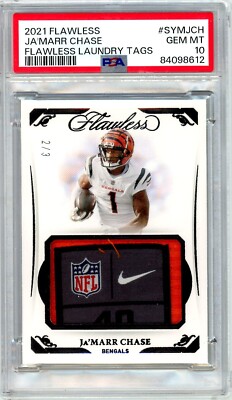 2021 Panini Flawless JA'MARR CHASE RC 2/3 NFL SHIELD LAUNDRY TAG PSA 10 ...