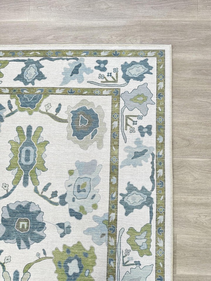 Green Oushak Rug, Modern Small Rugs, Vintage, Turkish, Eclectic, Floral ...