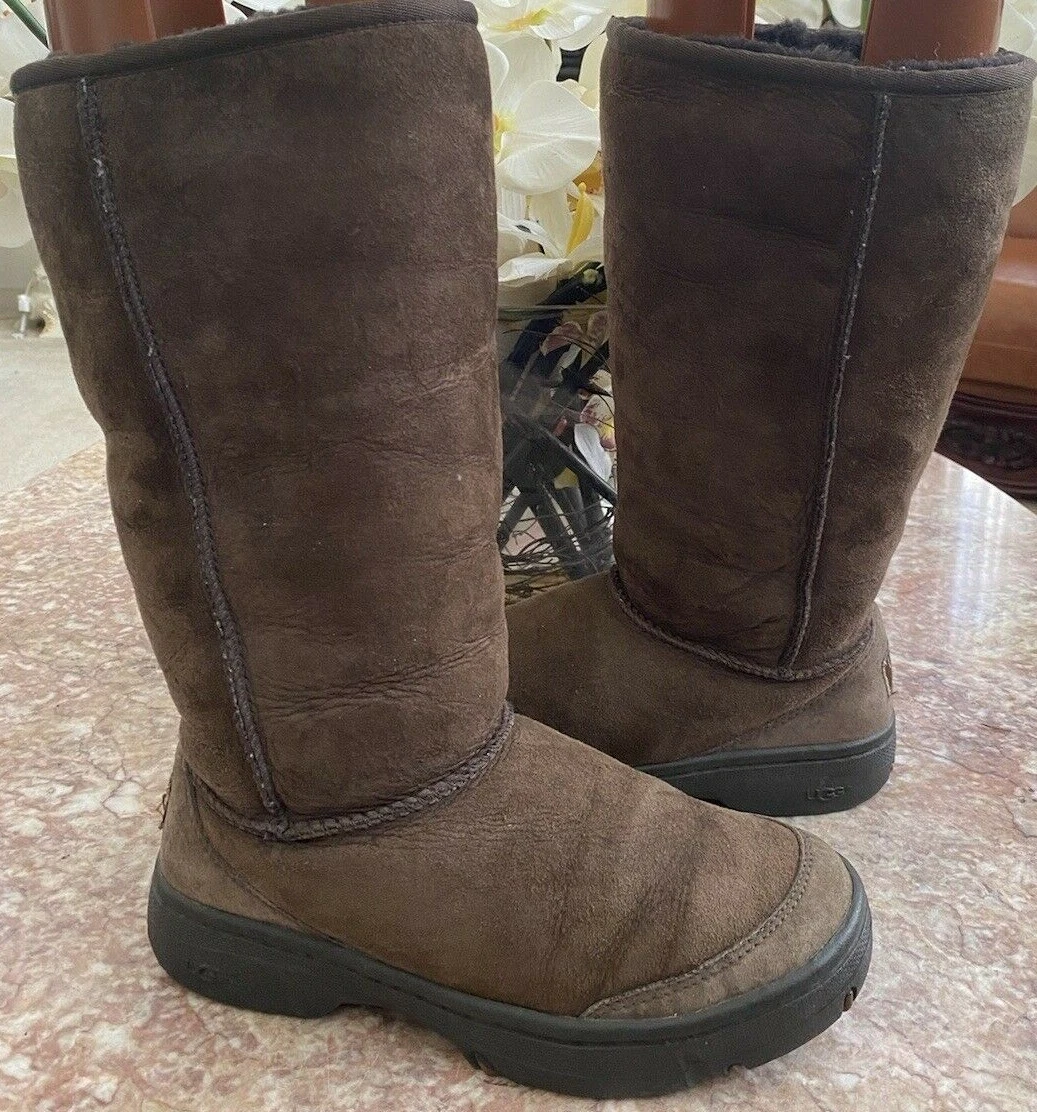 UGG Australia 5340 Ultimate Tall Braid Sheepskin Lined Brown Boots Womens Size 8 www.enghouse ...