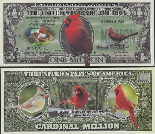 Cardinal Bird Million Dollar Bill Play Funny Money Novelty Note K ...