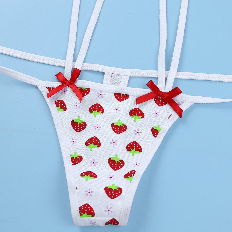 Women Self-tie Micro V-String Bikini Set Mini Thong Lingerie Adjustable ...