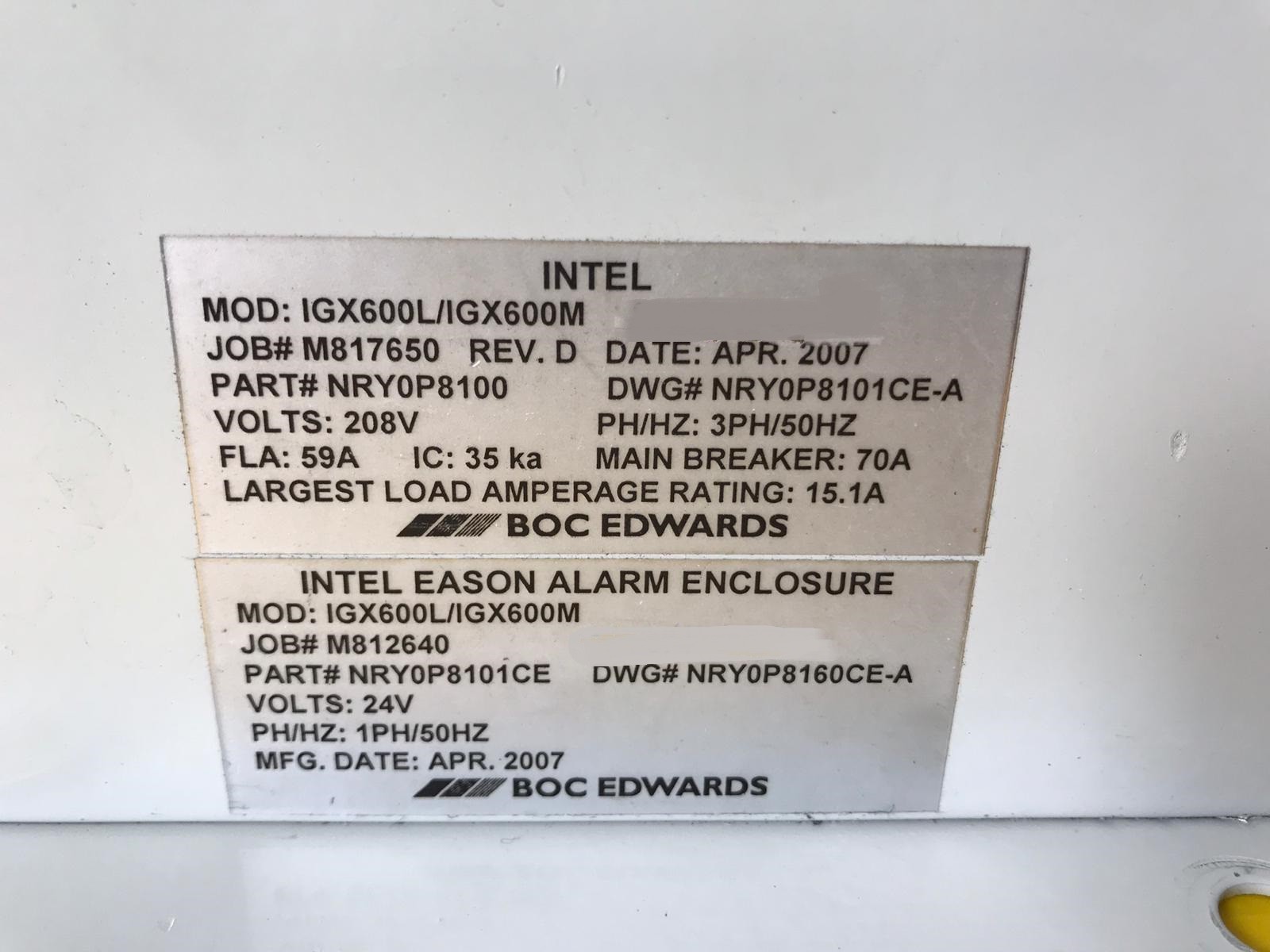 BOC EDWRDS INTEL IGX600L/IGX600M NRY0P8100 NRY0P8101CE | eBay