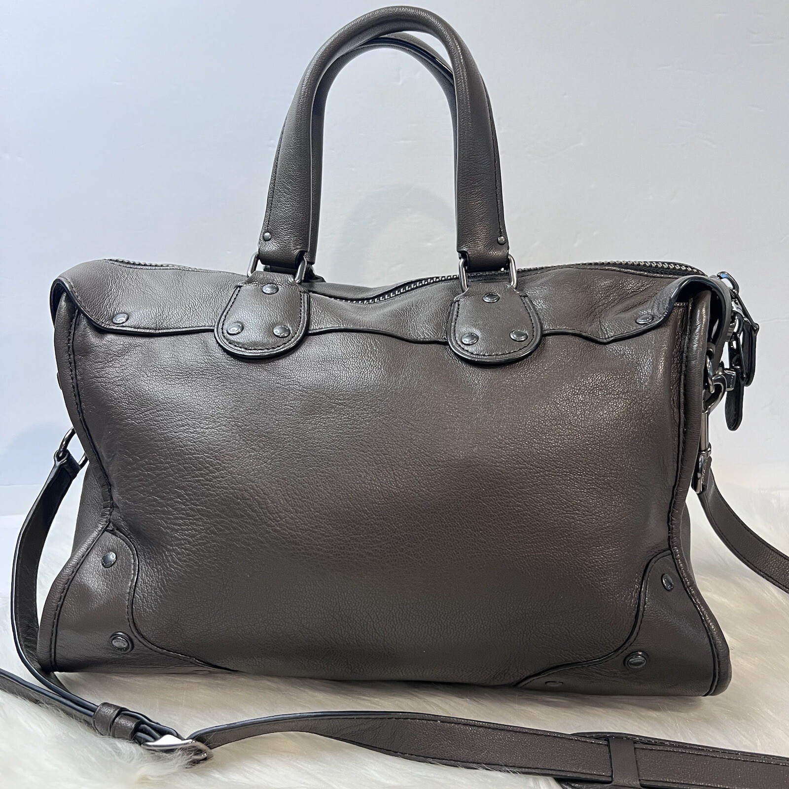 Coach Women’s Gray Leather Rhyder Satchel Handbag - Gem