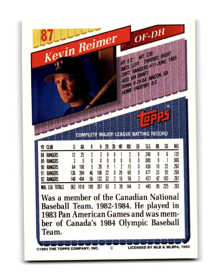 1993 Topps Gold Kevin Reimer 87 | eBay