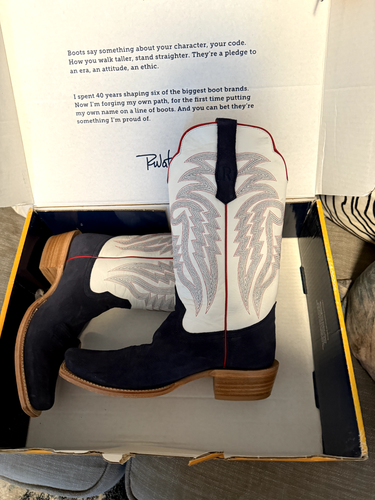 R. Watson Boots Roughout Wide Embroidered Square Toe Cowboy Mens Blue ...