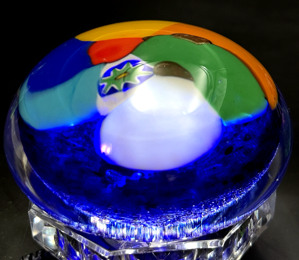 LG Murano Italy Paperweight Signed Millefiori Art Glass Oblate Spheroid ...