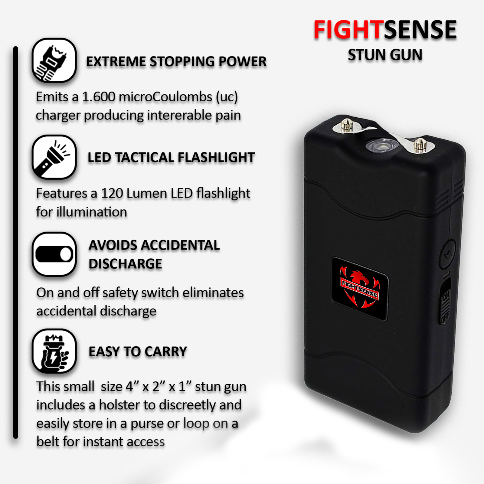 FIGHTSENSE Mini Stun Gun 10 Mil Volts With Led Light Extremely Powerful ...