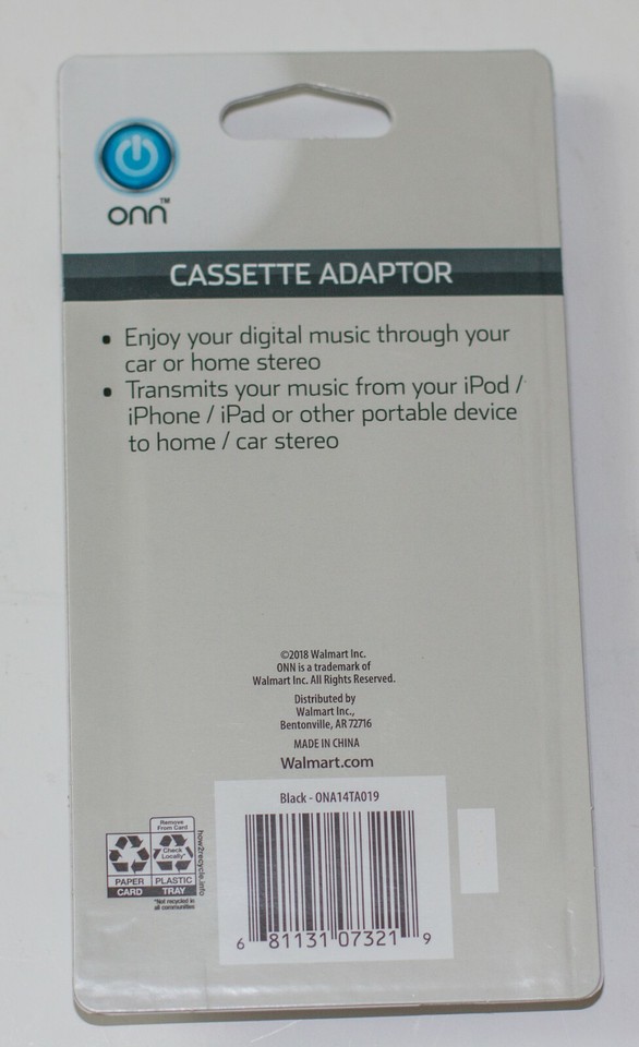 ONN CASSETTE ADAPTER TO CAR OR HOME STEREO CD VIA CASSETTE ONA14TA019 ...