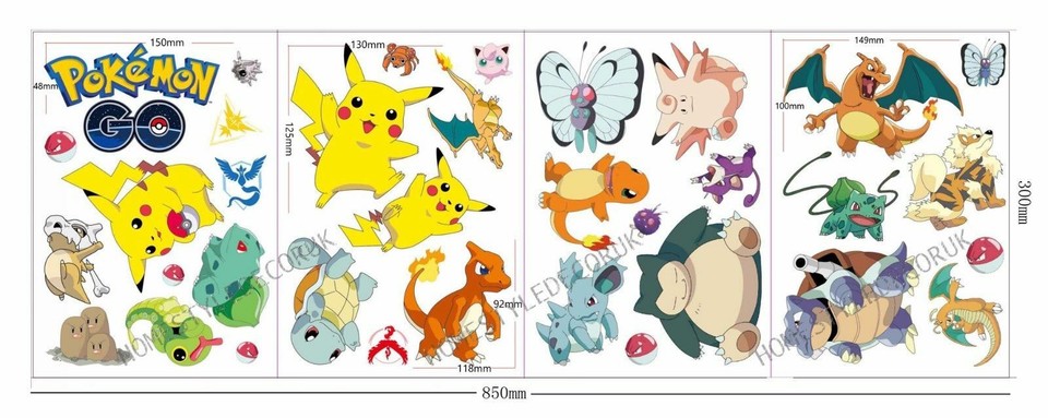 36pcs POKEMON GO Pikachu Wall Sticker Pocket Monster Birthday gift ...