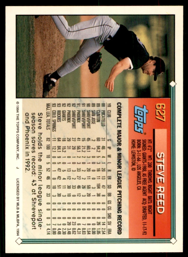 1994 Topps Gold Steve Reed Baseball Cards #627 | eBay