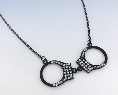 Jet Black Crystal HANDCUFF Charm Pendant Necklace | eBay
