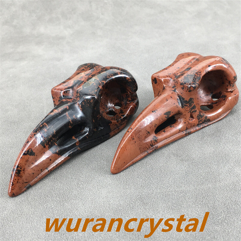 3" Natural Red obsidian quartz crystal carved Crow skull Halloween ...