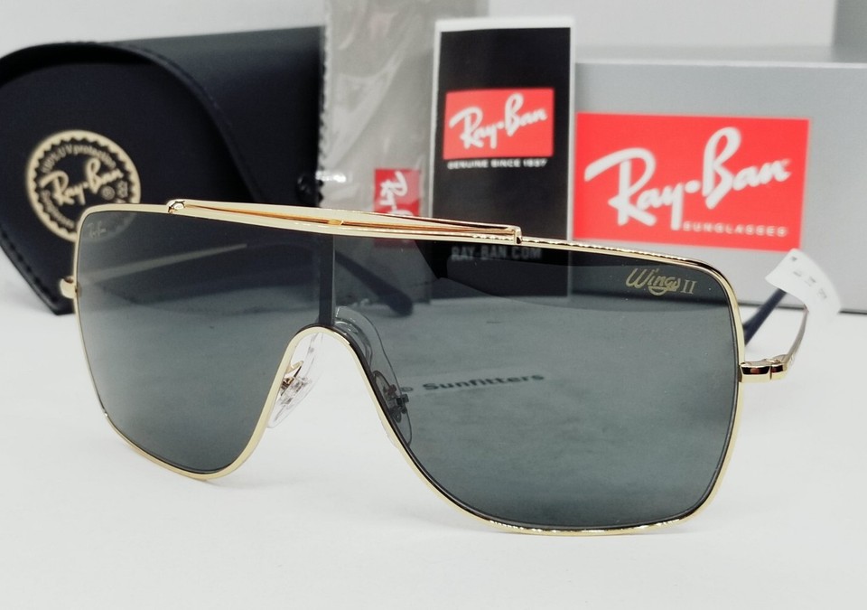 Ray Ban WINGS II polished gold/dark grey RB3697 924687 sunglasses NEW ...
