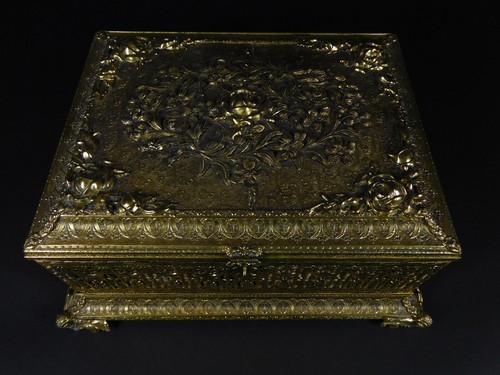 Large 1920s Empire Style Ornate Gold-plated Jewelry Box w Lock Velvet ...