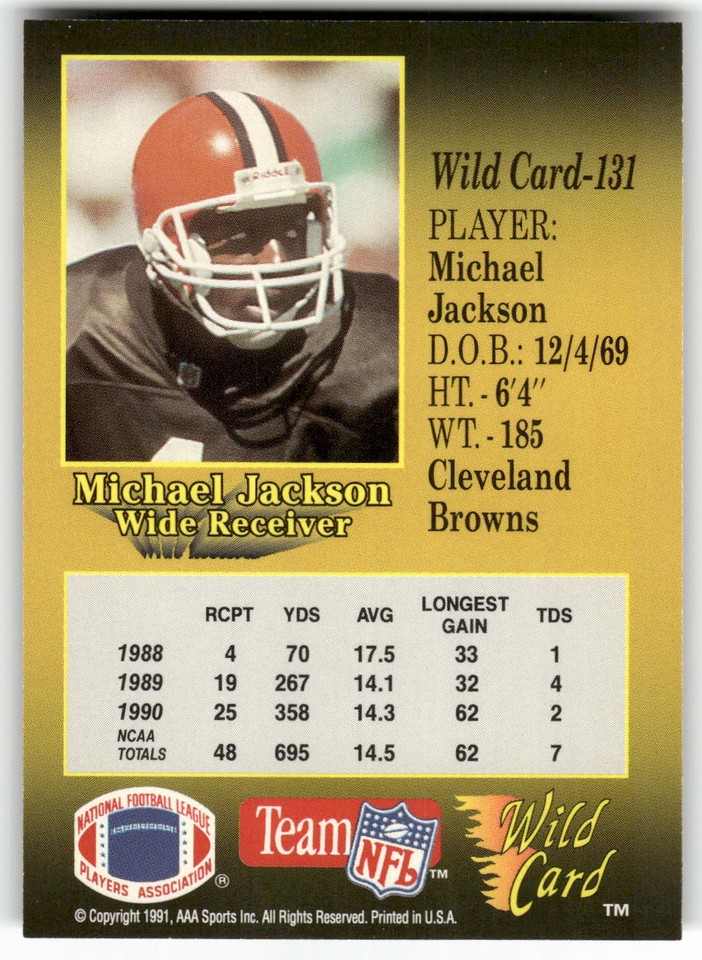 1991 Wild Card #131 Michael Jackson Cleveland Browns RC | eBay