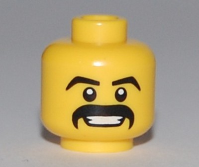 LEGO - Minifig, Head Moustache Black Thick, Grin w/ Teeth, White Pupils ...