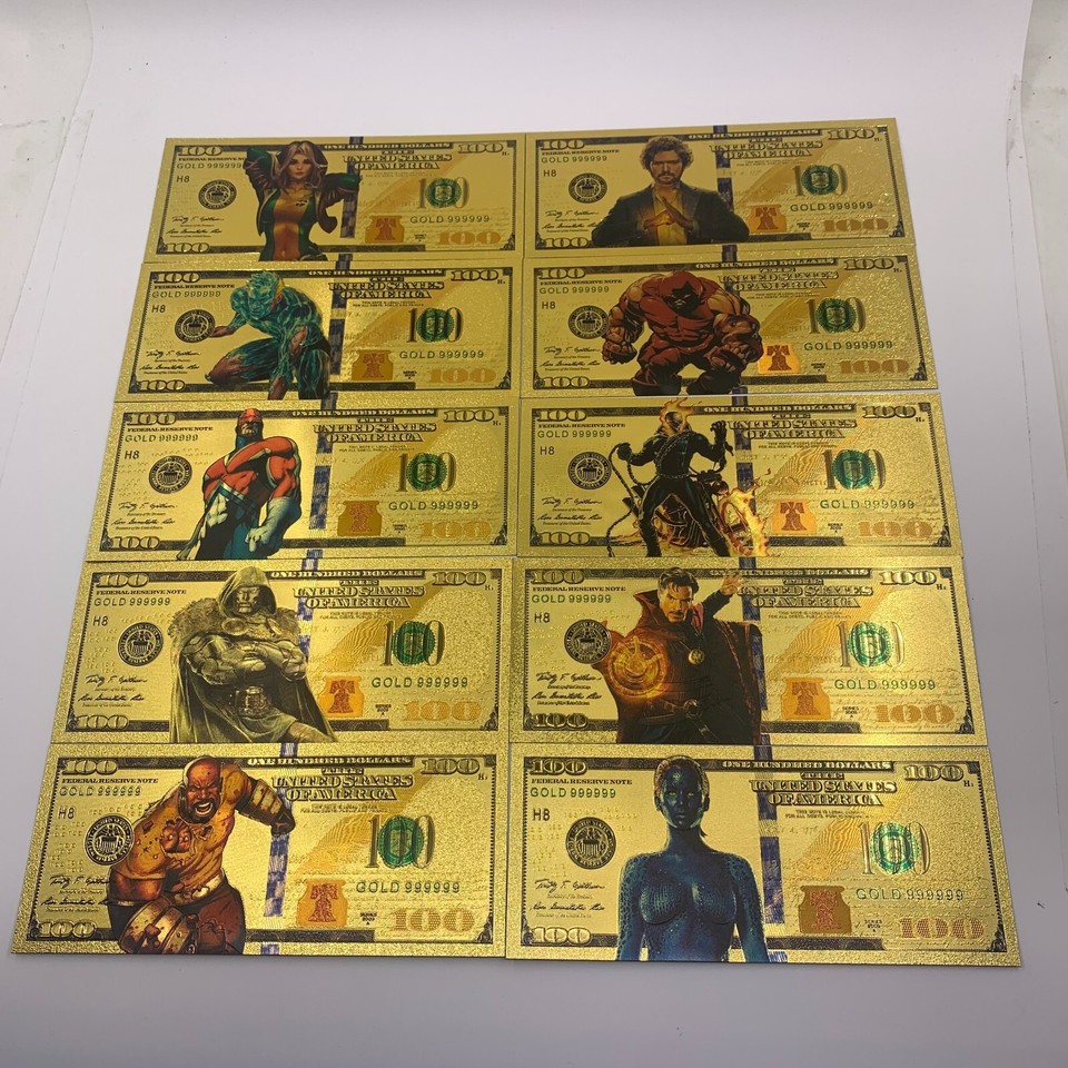 50pcs/lot Movie Hero Star Collection Cards Gold Foil Banknote $100 NOTE ...
