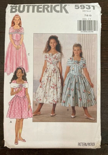 Butterick 5931 Vtg 90s Girls Dress Sleeveless Flower Shoulder Yoke Sz 7 ...