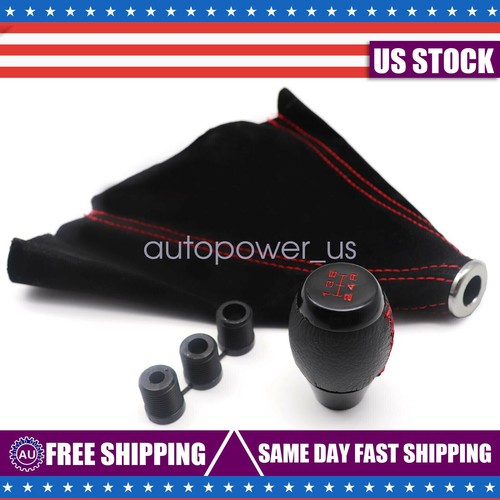 Fit For Honda Civic Si Coupe 5 Speed Leather Shift Knob+Suede Boot Red ...