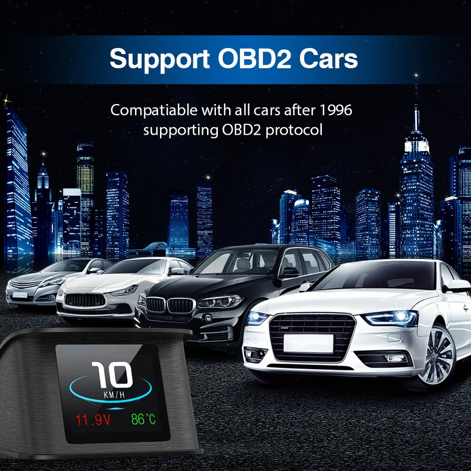 OBD2 Car HUD Head Up Display Speed KM/h MPH OverSpeed Warning Water ...