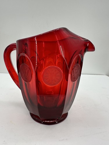 Vintage Fostoria Ruby Red Glass Pitcher Coin Dot Frosted USA Eagle 6.5 ...