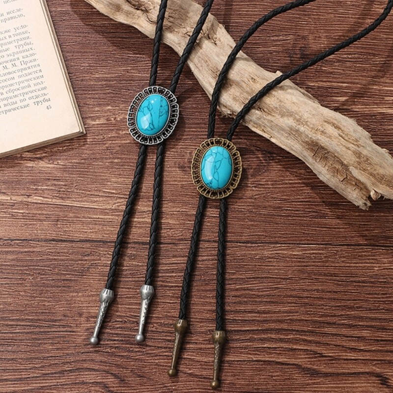 Braided Shoestring Turquoise Bolo Tie with Metal Flower Formal Cowboy ...
