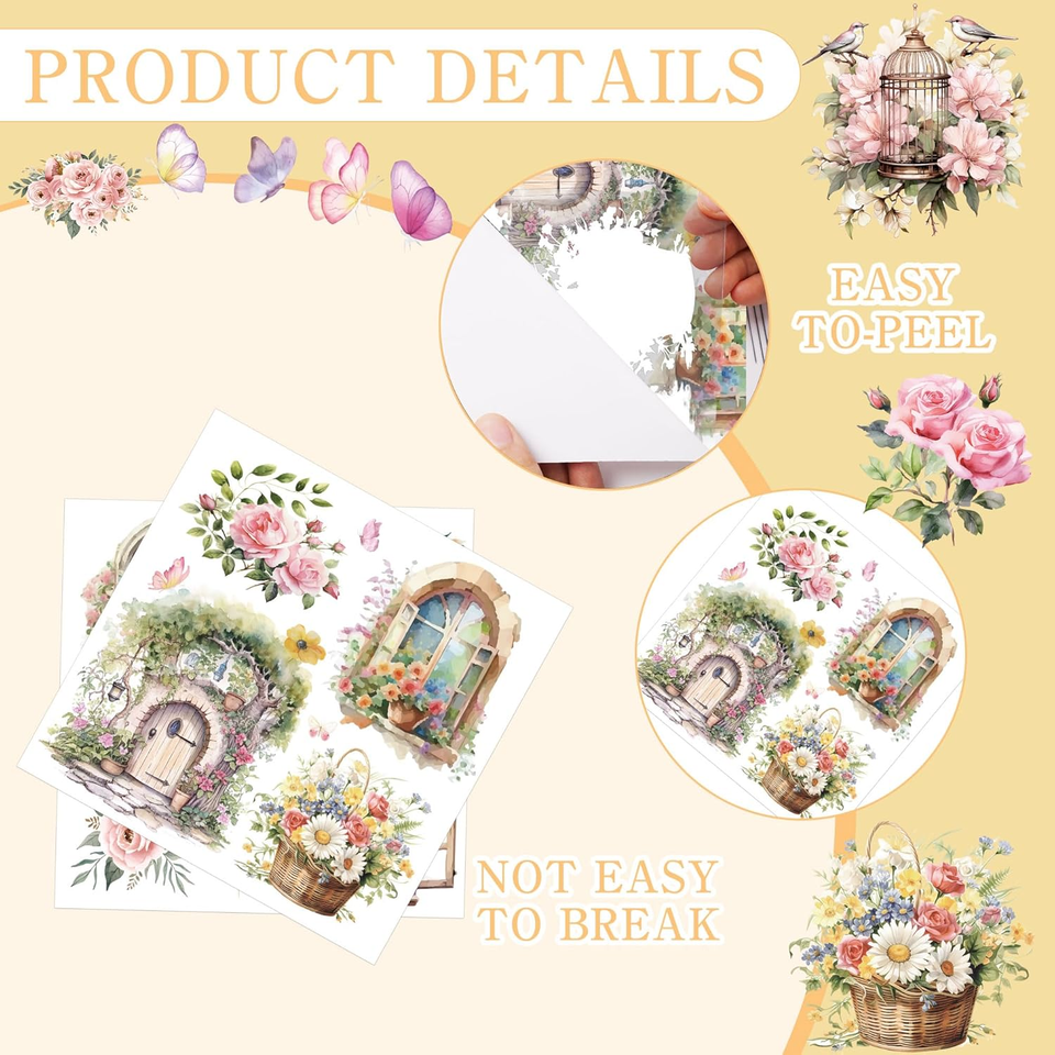 Garden Birds Rub on Transfer for Crafts: 16 Pcs Secret Garden Flower ...