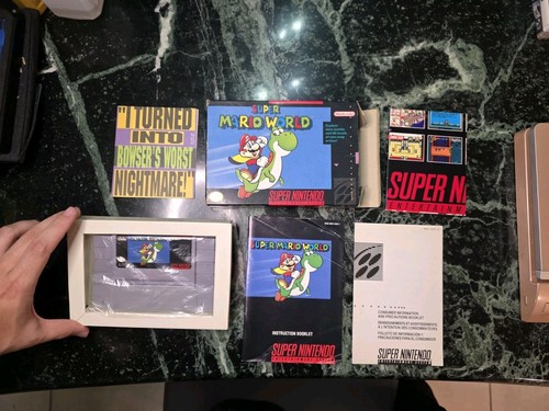 CLEAN BOX CIB Super Mario World 100% complete SNES 4-Line 1st Print | eBay