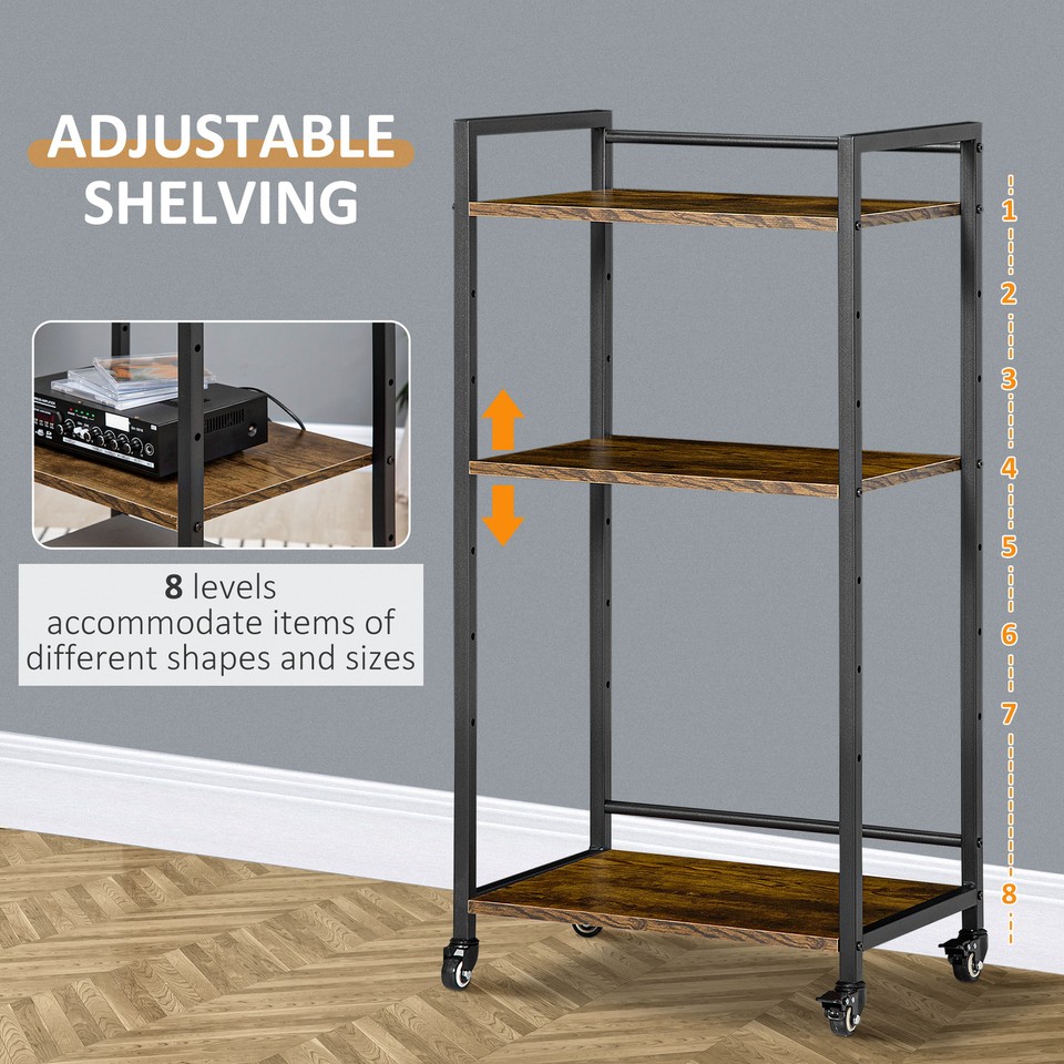 3-Tier Printer Stand, Utility Cart Rolling Trolley Adjustable Shelves ...