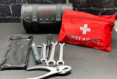 Leather Motorcycle Bag First Aid Tool Kit Fork Sissy Bar Holder Pouch ...