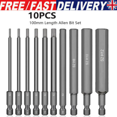 10x Hex Key H1.5-12 Allen Bit Set Quick Change Connect Impact Driver ...