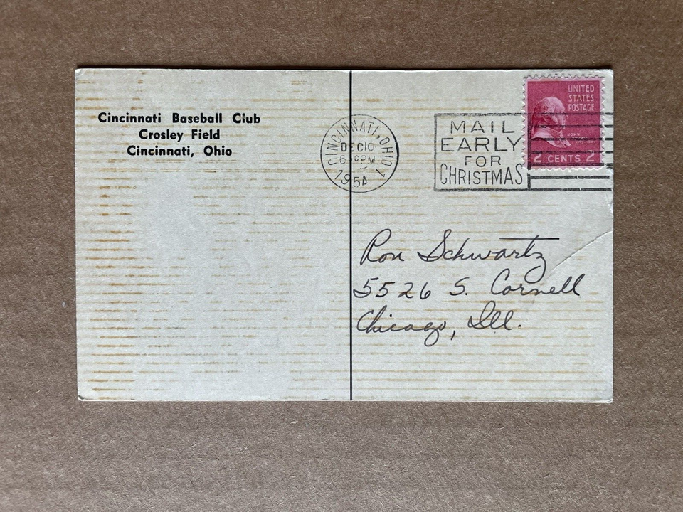 1954 Cincinnati Reds Team Issued Postcard Ted Kluszewski Stamped Auto ...