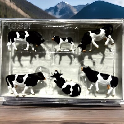 Vintage Preiser HO 1:87 Scale #10155 Black Dairy Cows 6 Animals Train ...