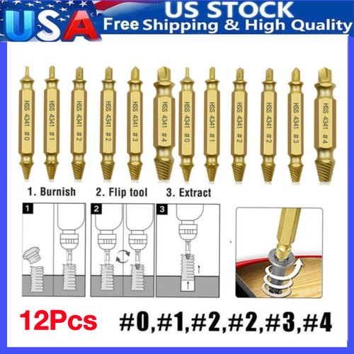 12PCS Damaged Screw Extractor Broken Screws Bolt Stripped Remover Tool ...
