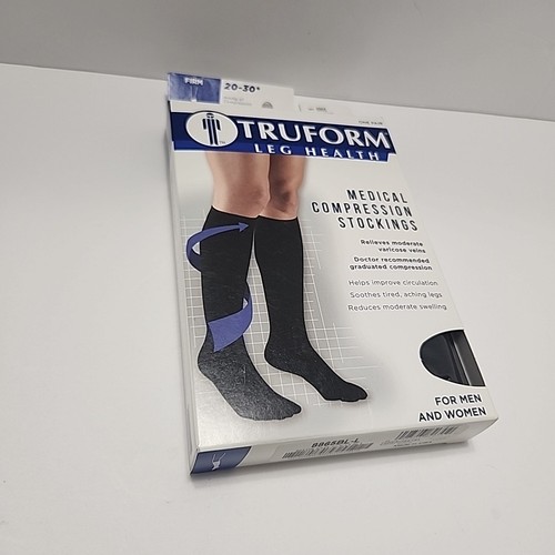 Truform Leg Health Compression Stockings 20-30 mmHg Closed Toe Lg Black ...