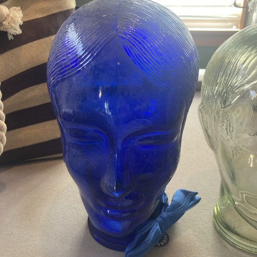 Vintage Cobalt Blue Glass Woman Flapper Head Sculpture Display 11 ...