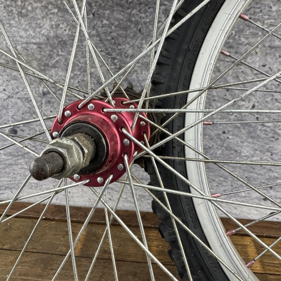 Vintage 20 Inch BMX Wheelset Red Mount Hubs Silver Hoops Tires Taiwan ...
