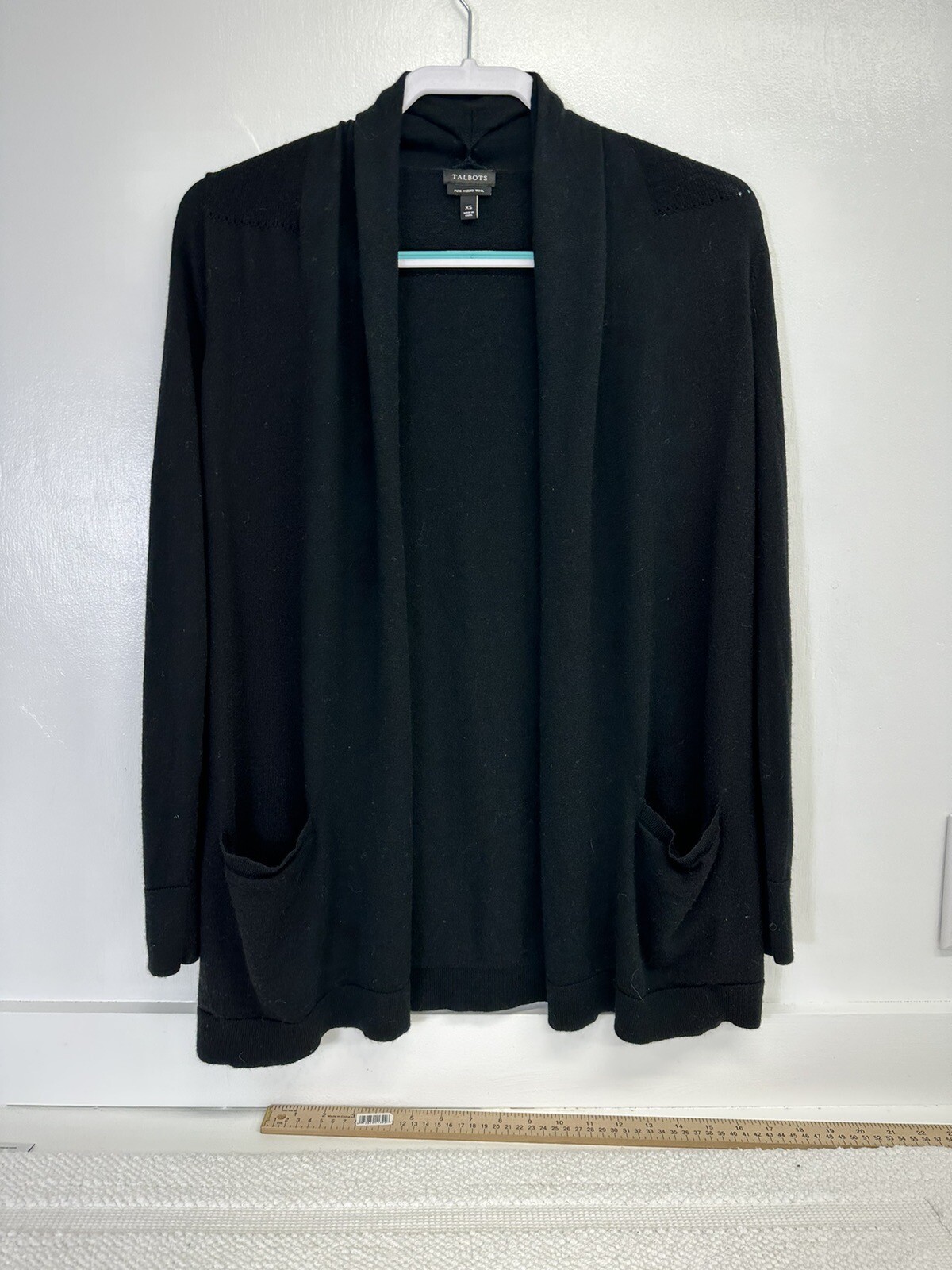 talbots open front cardigan Black 100%merino Wool XS - Gem