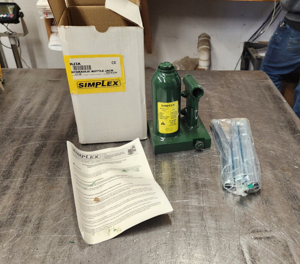 SIMPLEX HJ3A 3-Ton Hydraulic Mechanical Bottle Jack 4.13" Stroke. NEW ...