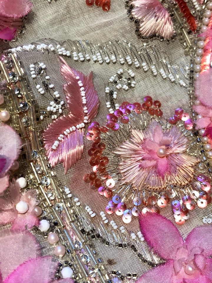 Hubert de GIVENCHY Couture 1960's Black Pink Beaded Balloon Sleeve Gown ...