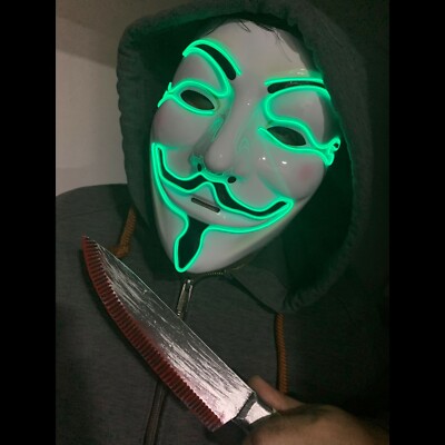 Anonymous LED Green Mask Light Up Scary Bonfire Night Halloween Costume ...