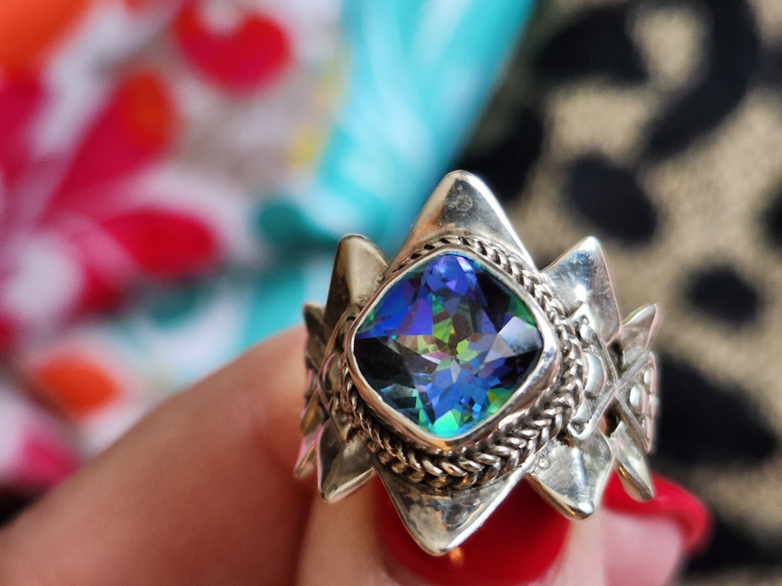 Sarda Artisan Of Bali Sterling silver Blue Mystic Quartz Ring Size 8--8 ...