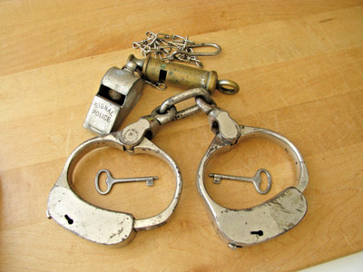 Tower Handcuffs 1884 1882 Pat. Patent Working Municipal Police Whistle ...