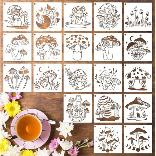 20 Pieces Mushrooms Stencils Template, Reusable Boho Mushroom Moon ...