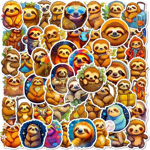 50Pcs Cute Sloth Stickers Pack, Cartoon Animal Decal for Multi Color | eBay