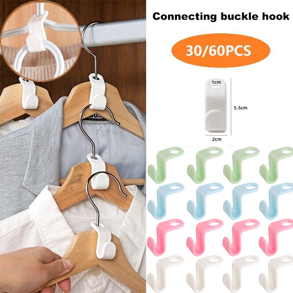 60Pcs Clothes Hanger Connector Hooks Wardrobe Space Saving Coat ...