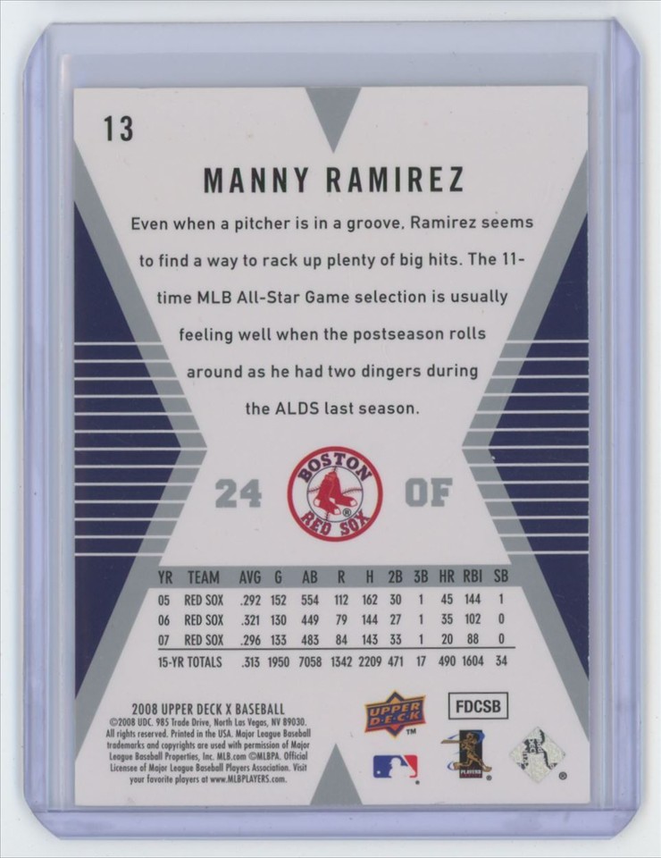 2008 Upper Deck X Manny Ramirez Baseball Card Boston Red Sox #13 | eBay