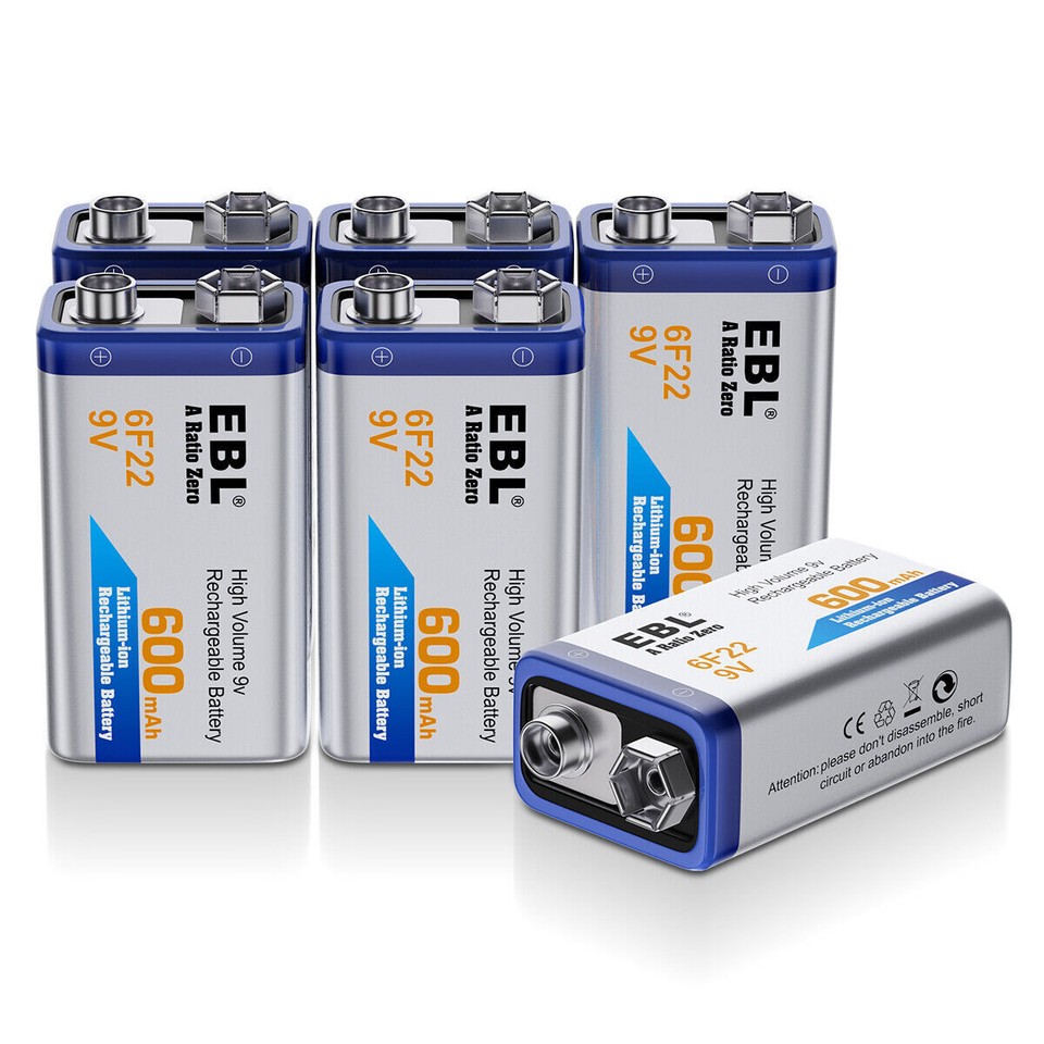 EBL 600mAh 9V Li-ion Rechargeable Batteries /Nimh Battery / Optional ...