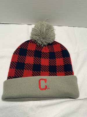 Cleveland Indians Guardians Baseball Knit Plaid Stocking Hat Pom Pom ...