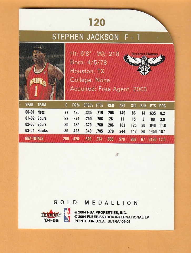 Stephen Jackson Atlanta Hawks 2004-05 Ultra Gold Medallion #120 2B | eBay